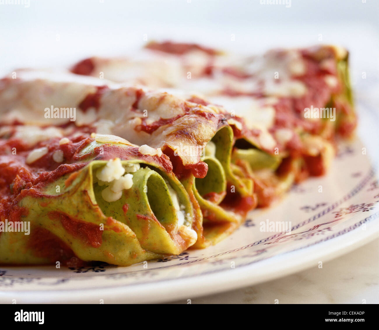 "Pasta in a hurry" Cannelloni with ham, tomato and cheese sauce Stock ...