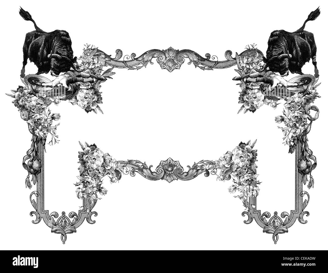 Luxurious Victorian frame with gladiator and bull Stock Photo - Alamy