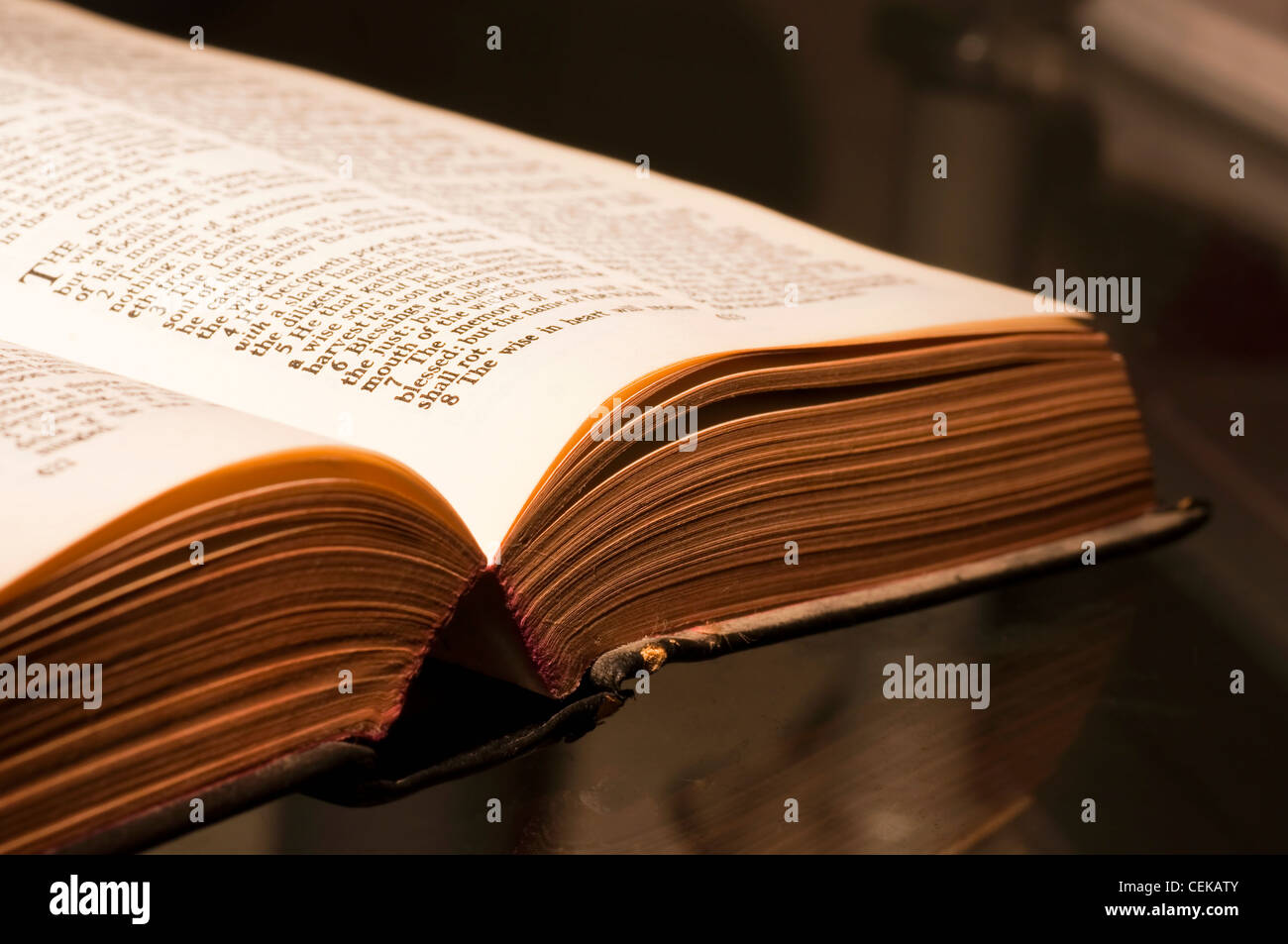 An open old leather bound book Stock Photo - Alamy