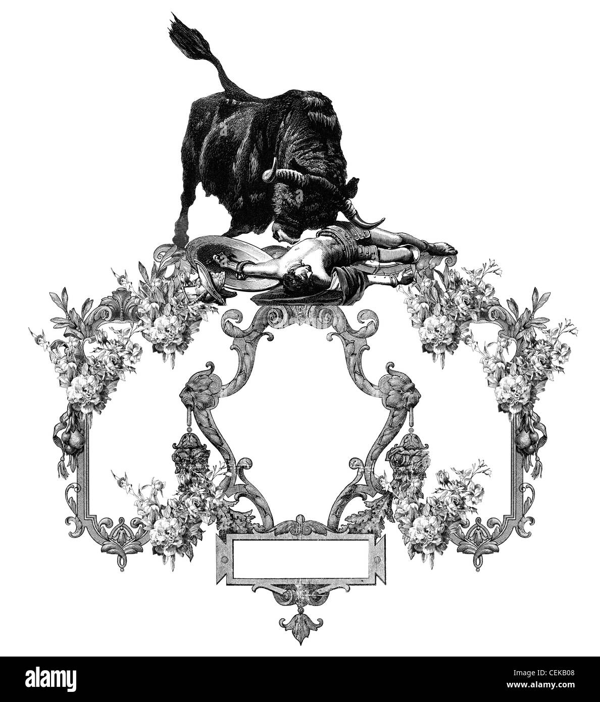 Luxurious Victorian frame with gladiator and bull Stock Photo - Alamy