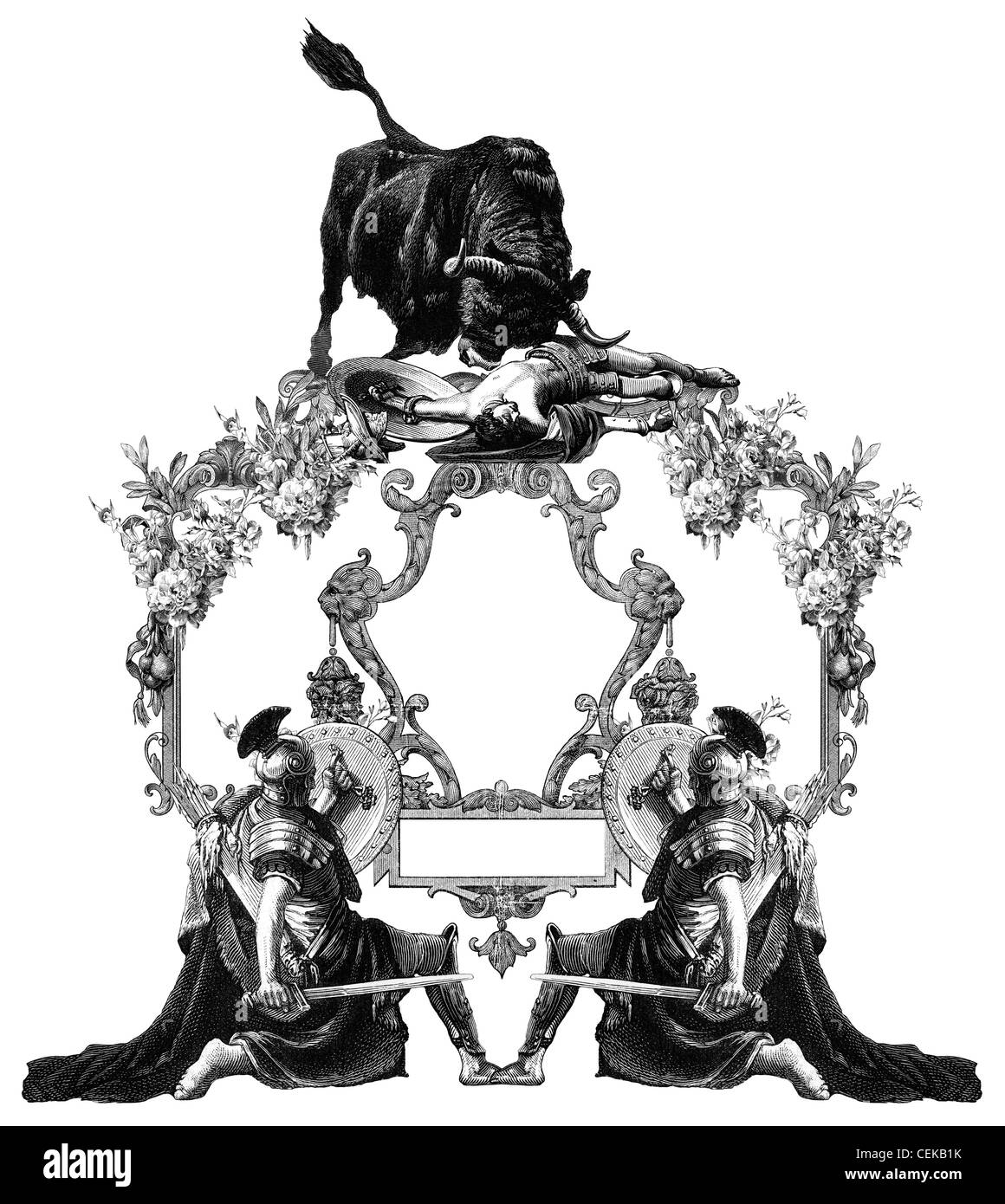 Luxurious Victorian frame with gladiator and bull Stock Photo - Alamy