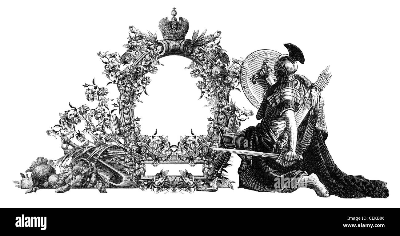 Luxurious Victorian frame, with a gladiator Stock Photo - Alamy