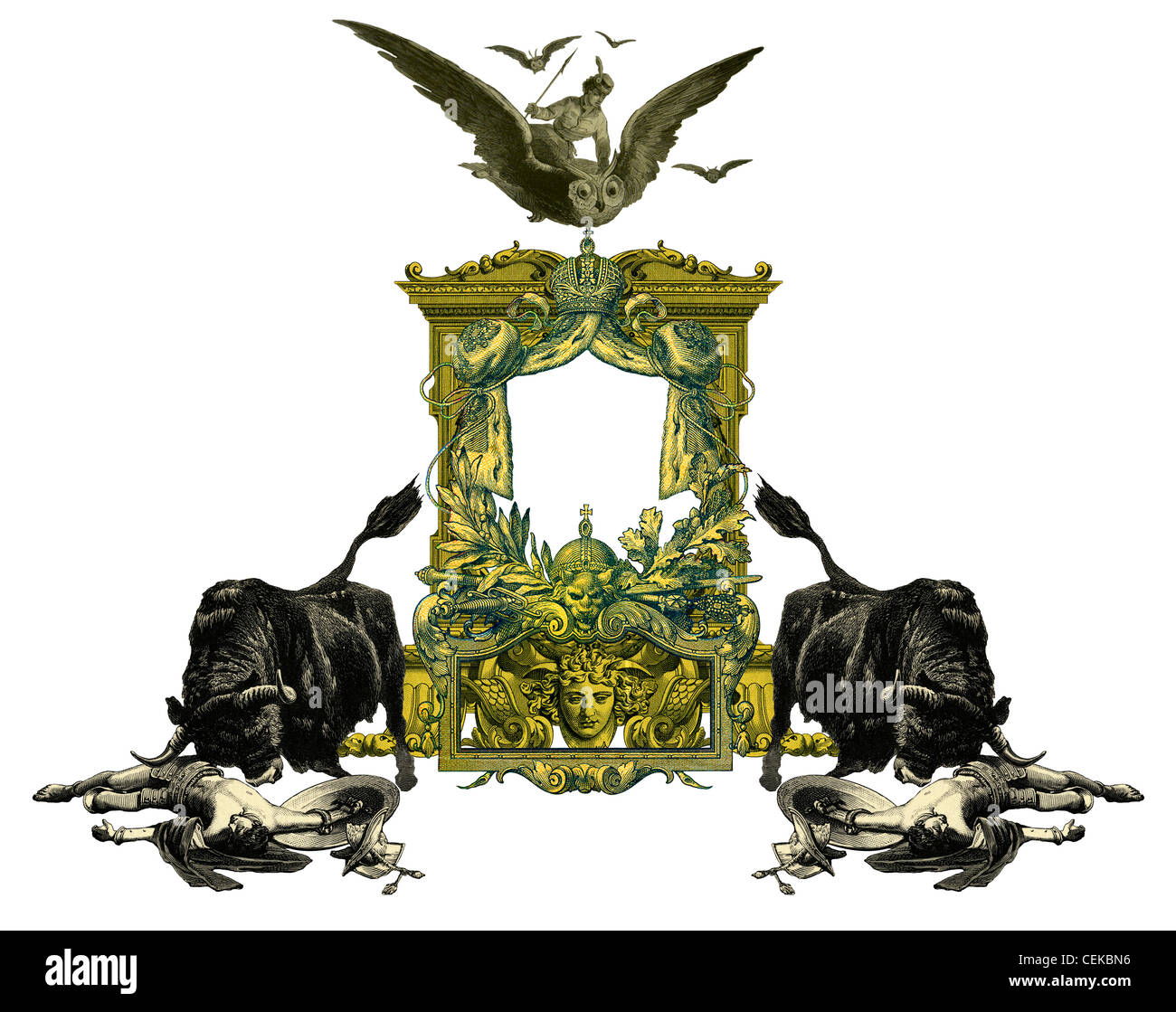 Luxurious Victorian frame with gladiator and bull Stock Photo - Alamy