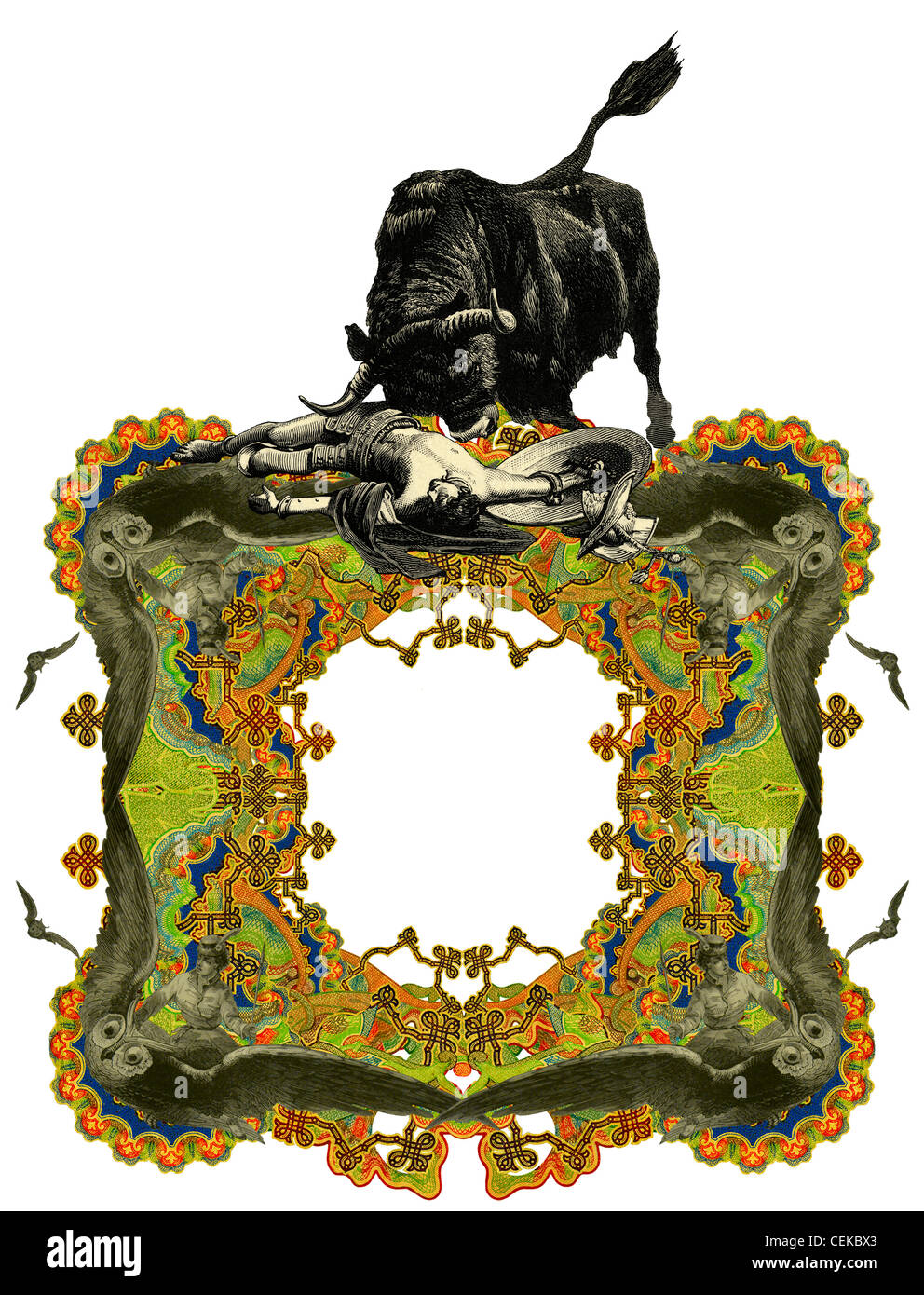 Luxurious Victorian frame with gladiator and bull Stock Photo - Alamy