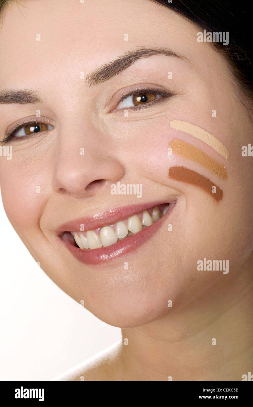 Female brunette hair off face three stripes of different shades of ...