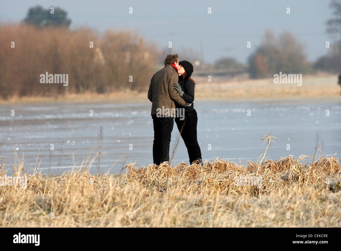 PEOPLE SKATING ON THE FROZEN FENS AT SUTTON GAULT,CAMBRIDGESHIRE Stock ...