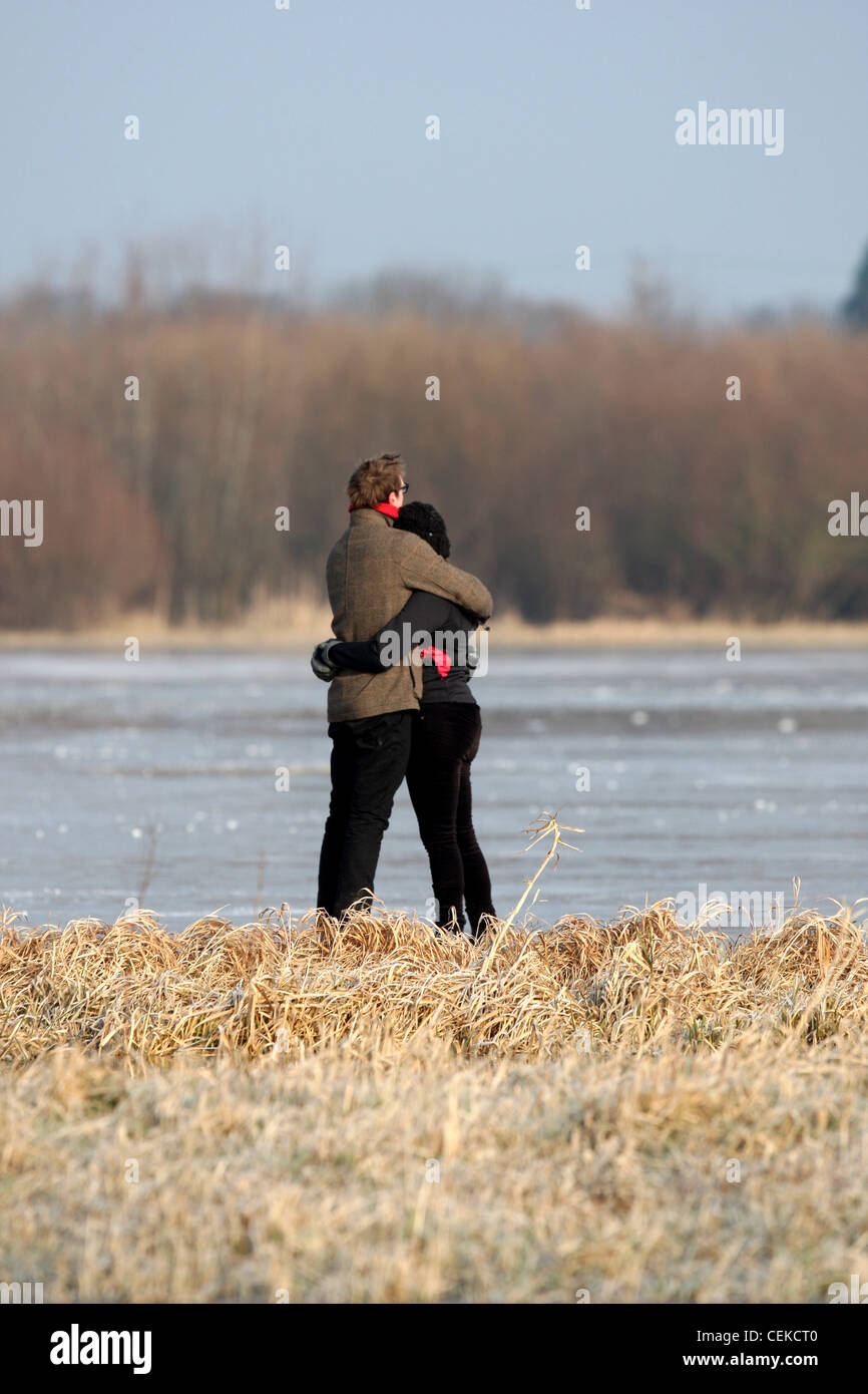 PEOPLE SKATING ON THE FROZEN FENS AT SUTTON GAULT,CAMBRIDGESHIRE Stock ...