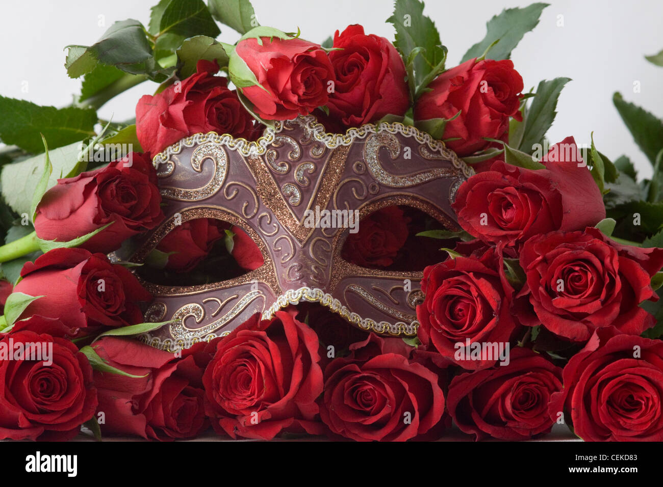 Venetian Carnival mask on a bed of red roses for valentines day Stock ...