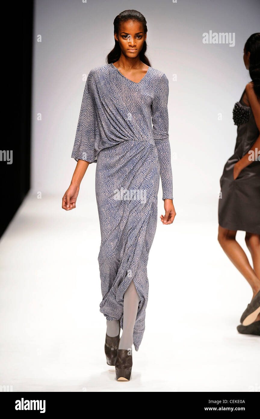 Osman London Ready to Wear Autumn Winter Patterned draped dress, grey ...