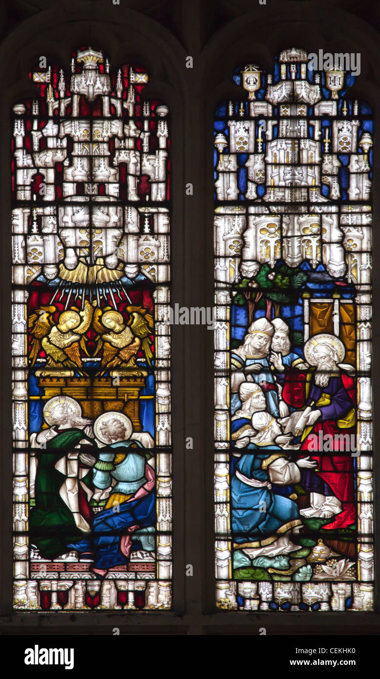 England, Somerset, Bath, Bath Abbey, West Side, Stained Glass Window ...