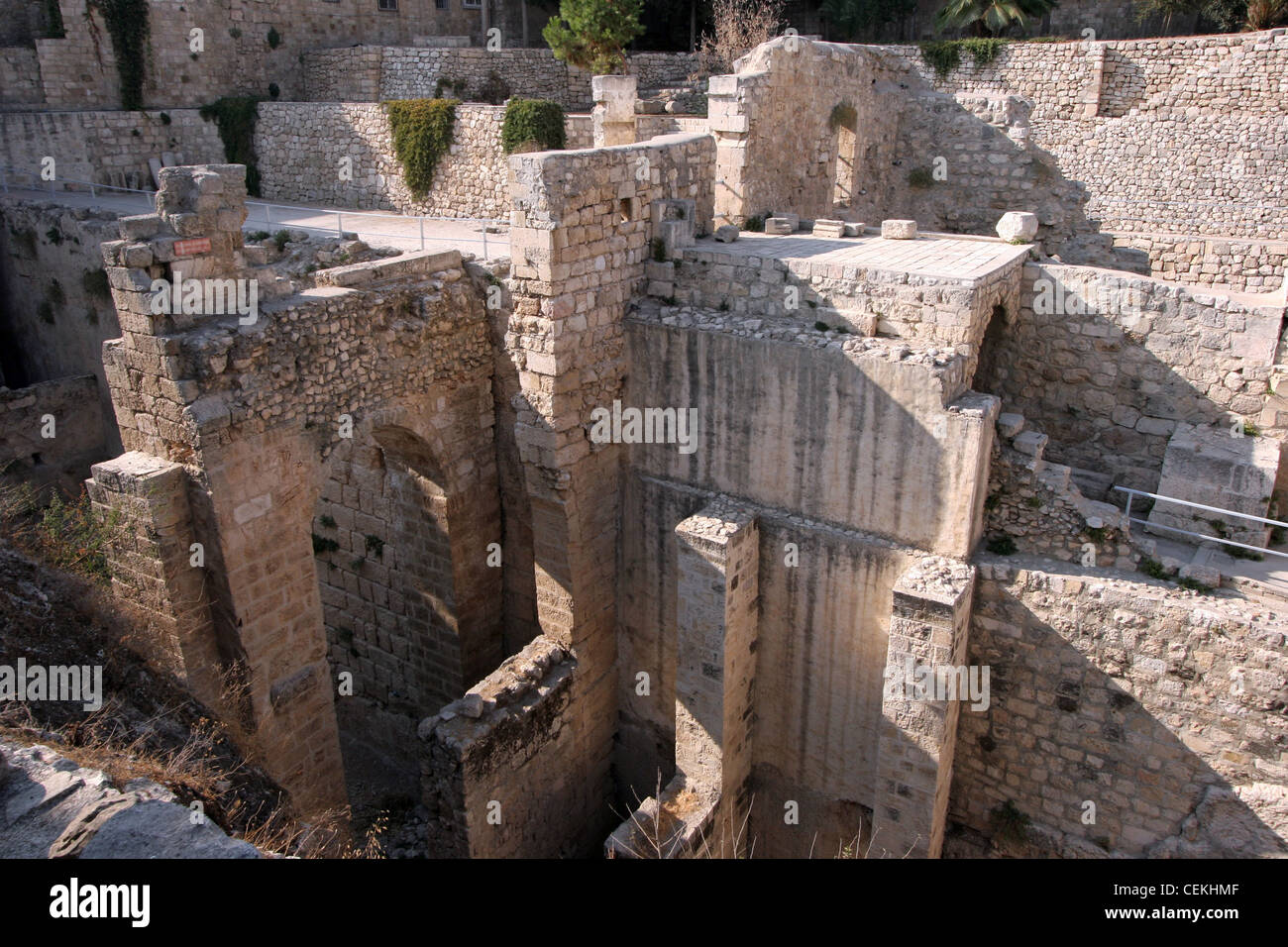Ancient ruins of pools in the Muslim Quarter of Jerusalem Stock Photo ...