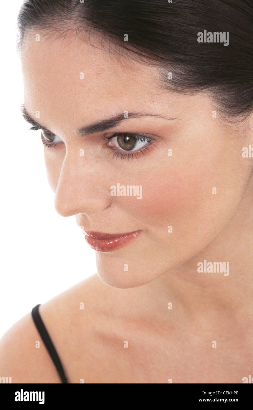 Semi profile female straight brunette hi-res stock photography and ...