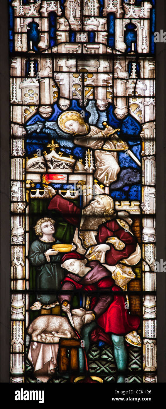 England, Somerset, Bath, Bath Abbey, West Side, Stained Glass Window ...