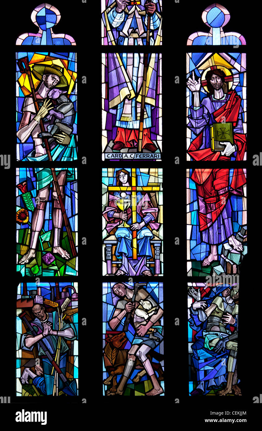 Italy, Milan, Milan Cathedral, Window 7 honoring Cardinals Carlo ...