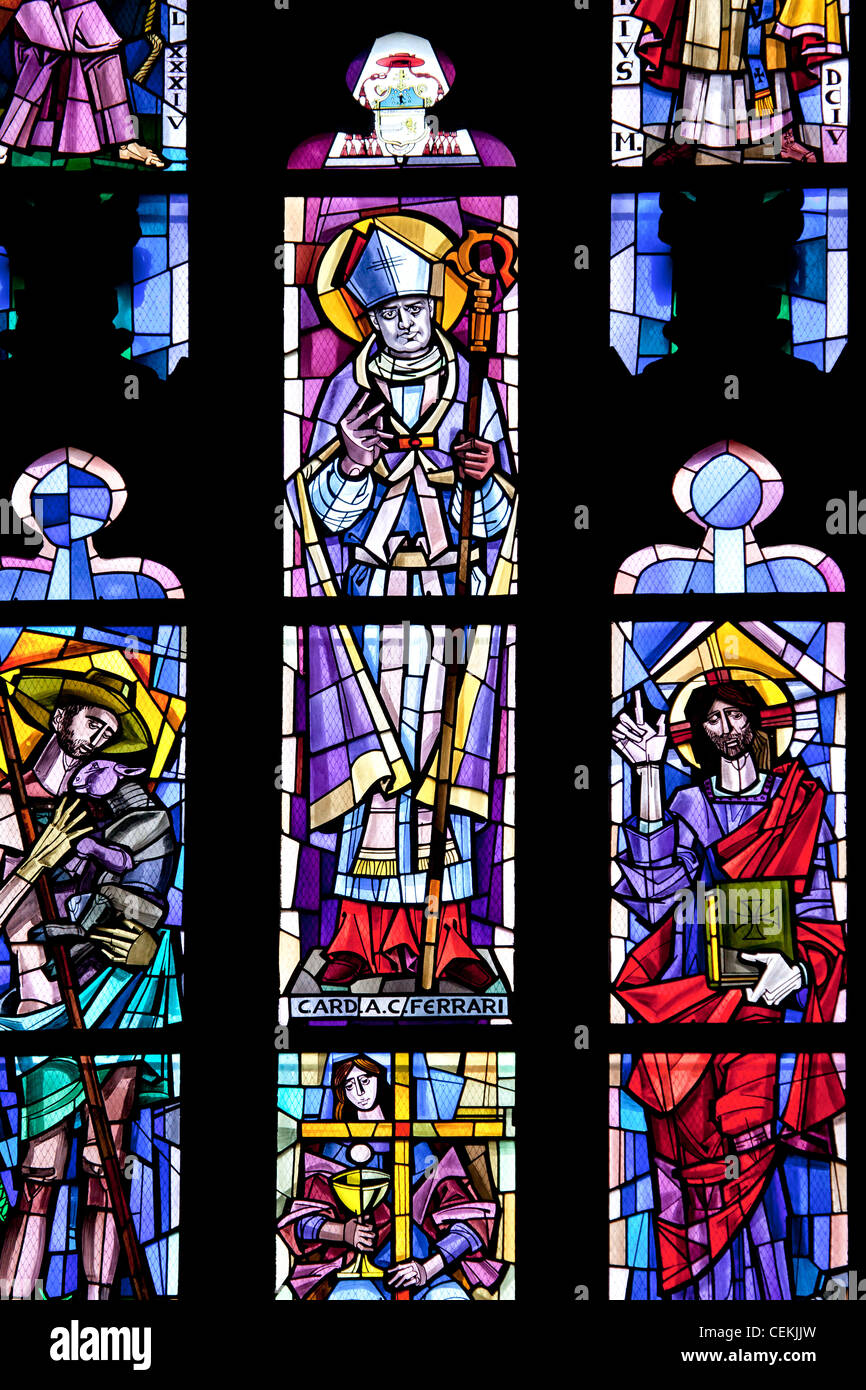Italy, Milan, Milan Cathedral, Window 7 honoring Cardinals Carlo ...