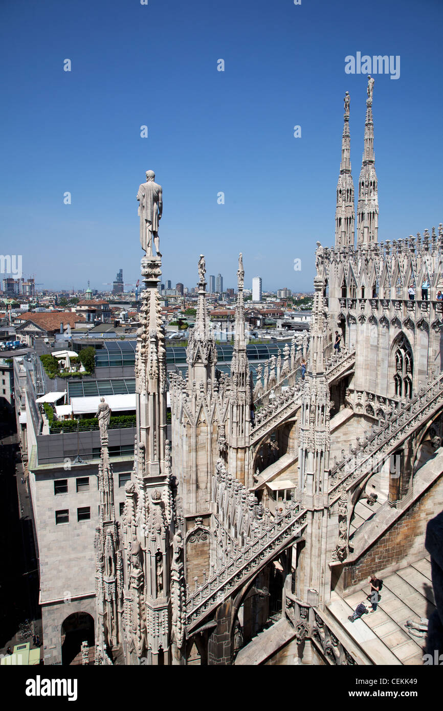 Italy, Milan, Milan Cathedral, Northeastern Roof Top, Spires, Flying ...