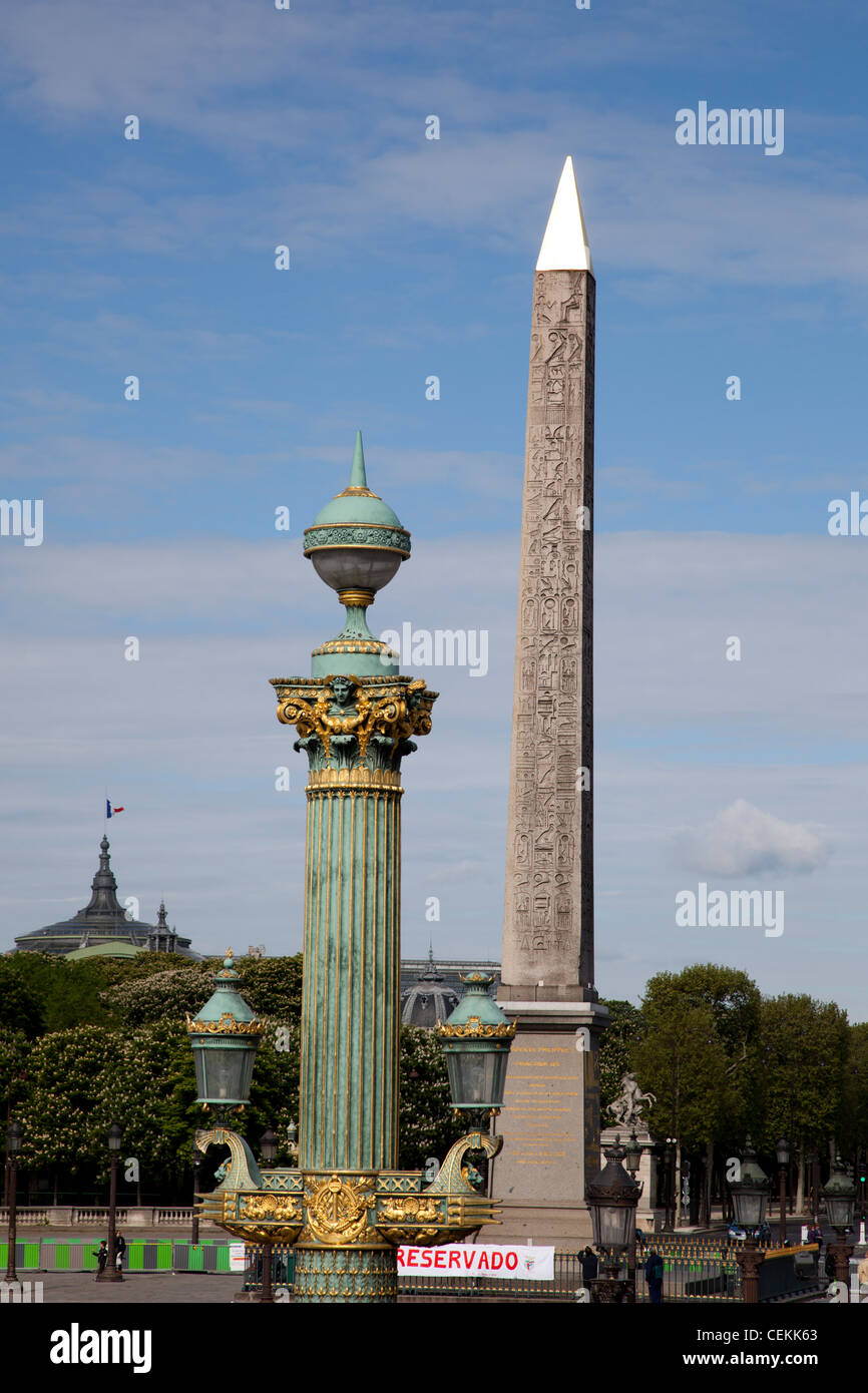 France, Paris, Concorde Square, Egyptian Obelisk and a Statue Stock ...
