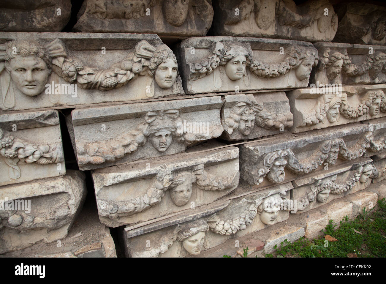 Turkey, Aphrodisias, Sebasteion, Wall Reliefs, Theatrical Masks Stock ...
