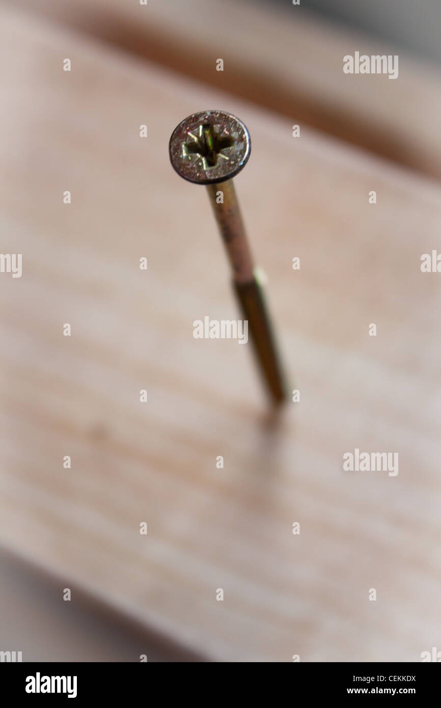 Cross recess type pan head screws in wood and being used by a builder ...