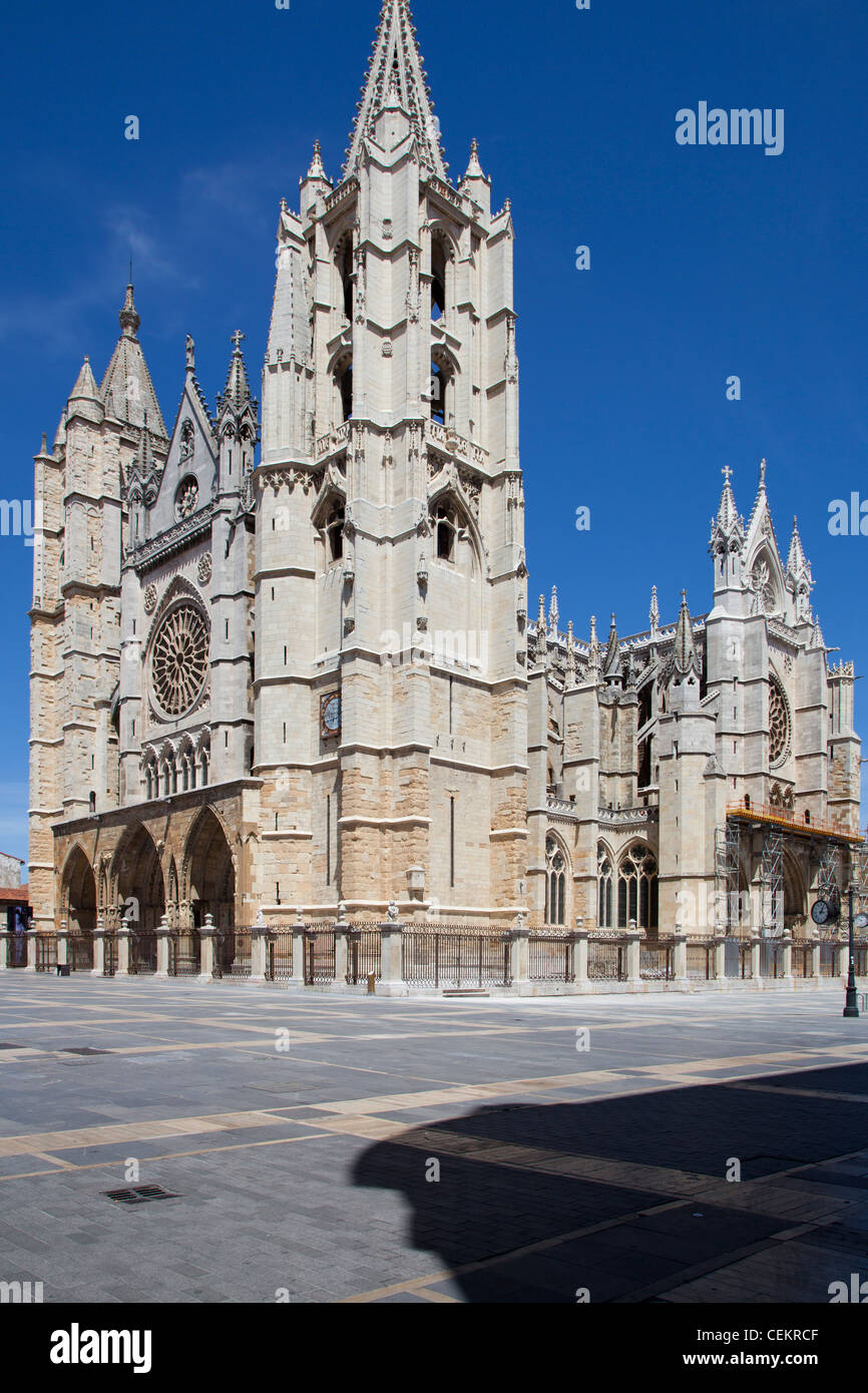 Spain, Castile and Leon, Leon, Leon Cathedral, View from South Stock ...