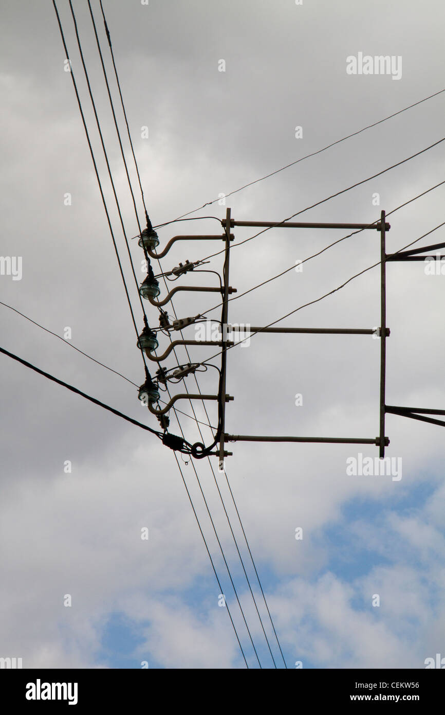 Old electric power lines on sky Stock Photo - Alamy
