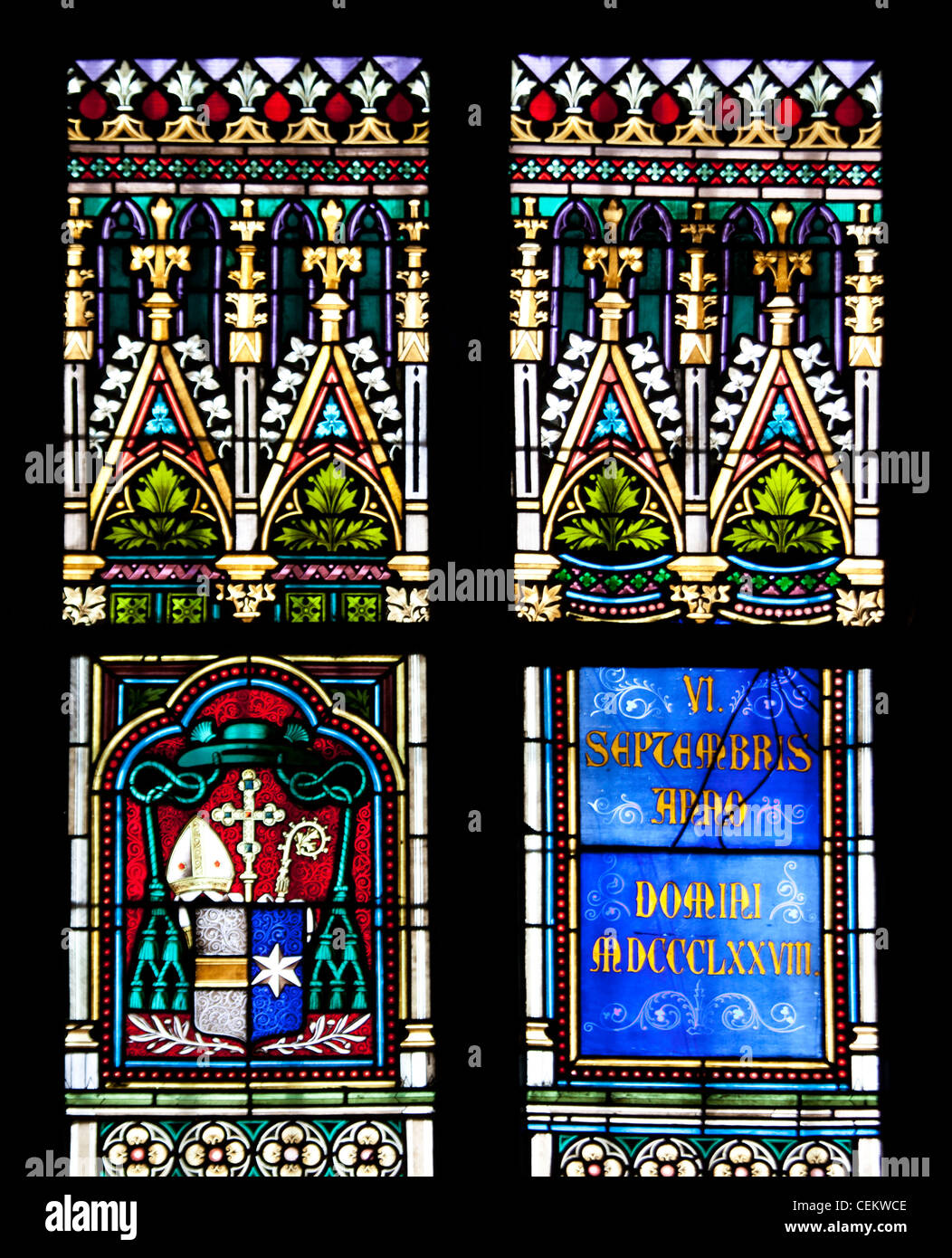 Stained glass inscription hi-res stock photography and images - Alamy