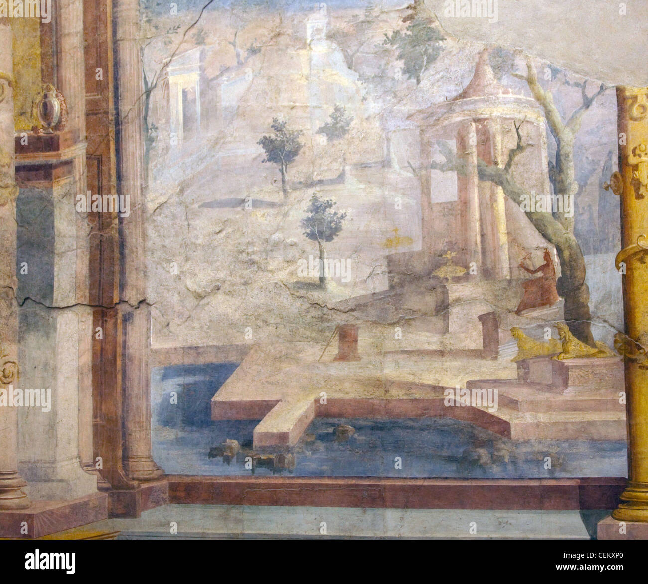 Italy, Naples, Naples Museum, from Pompeii, Sacred Fence with Temple ...