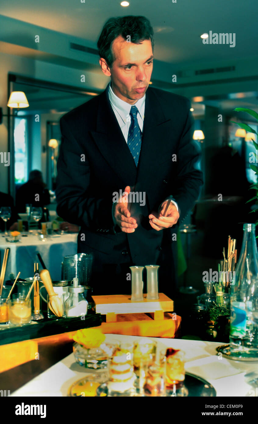 Paris, France, French Bistro Restaurant, Male Waiter Serving Dessert to ...