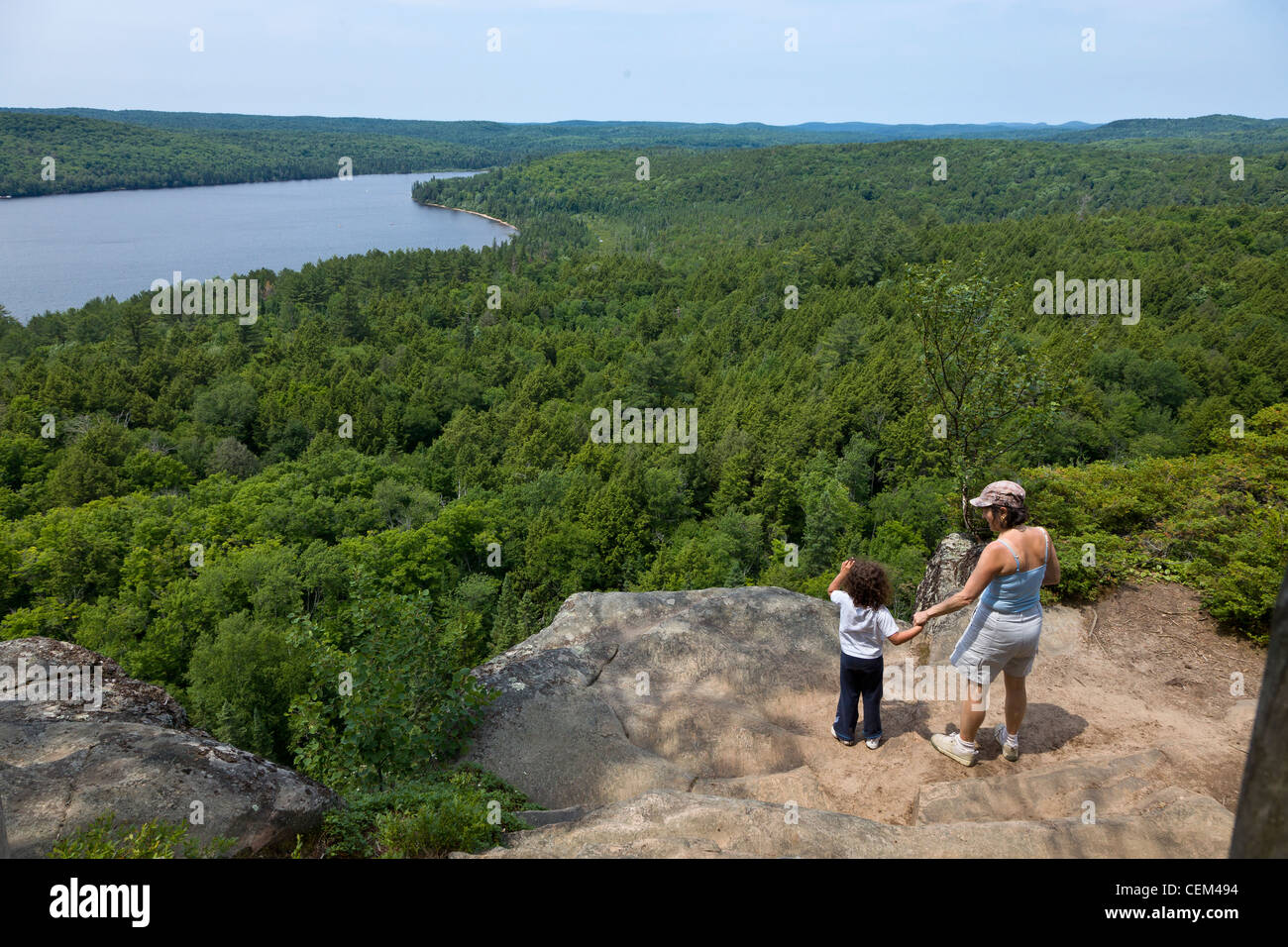 Adult and child lookout in Algonquin Park Stock Photo - Alamy