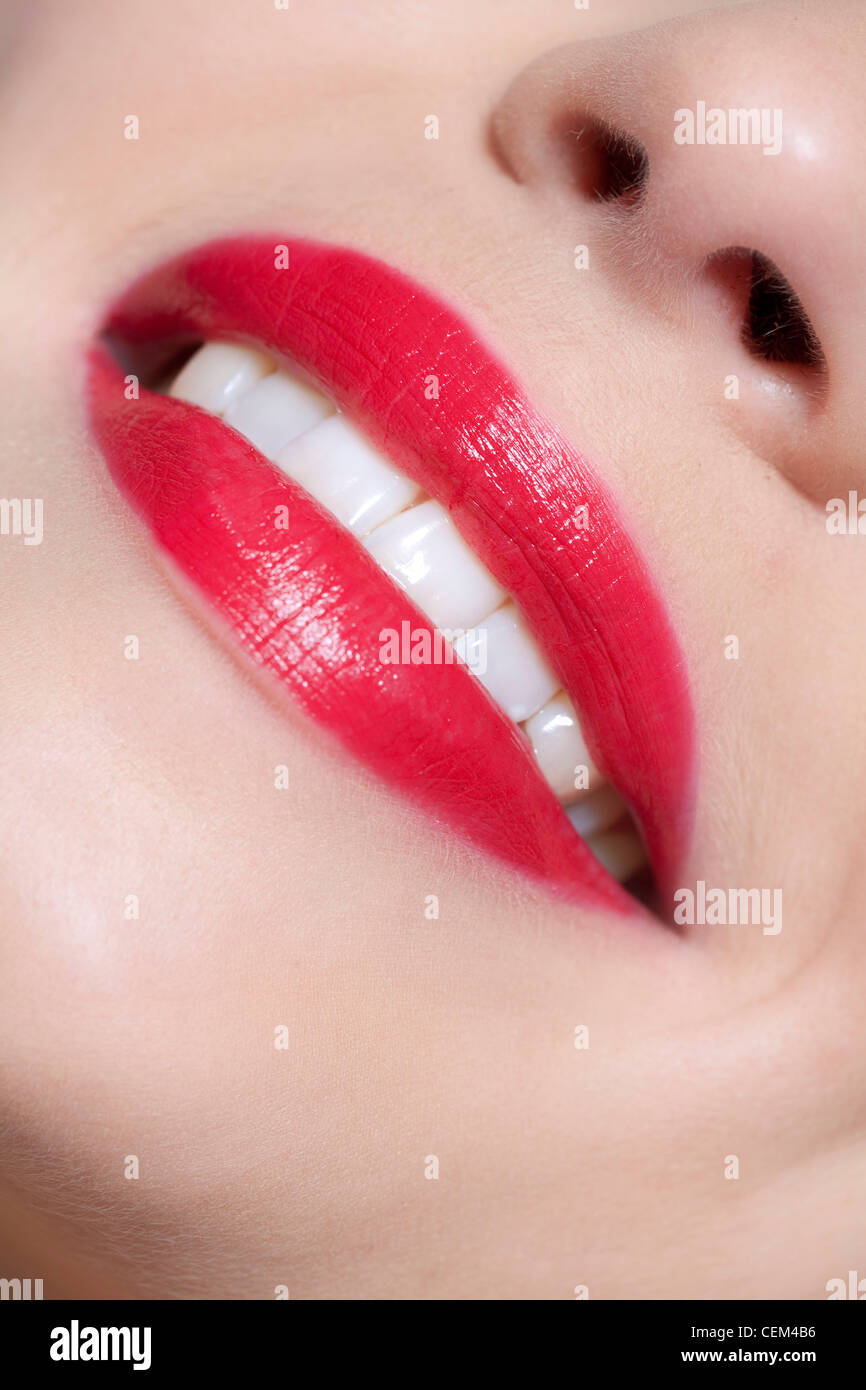 Red lips teeth full frame hi-res stock photography and images - Alamy
