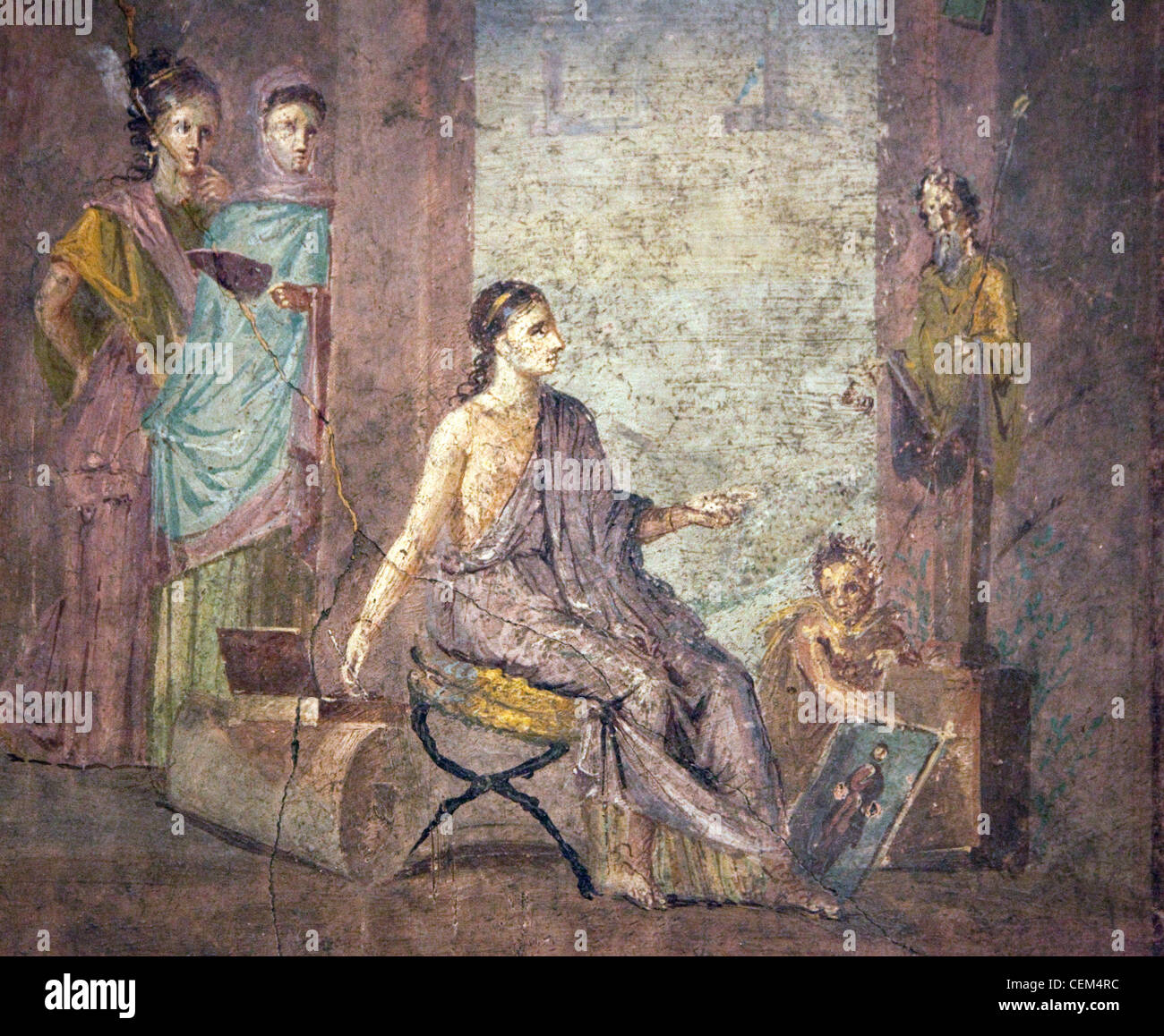 Italy, Naples, Naples Museum, from Pompeii, Woman Painter and a Bust of ...