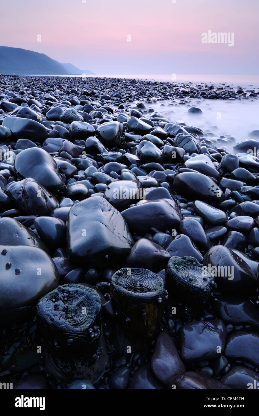 Bossington Beach just after sunset as the tide goes out. Bossington ...