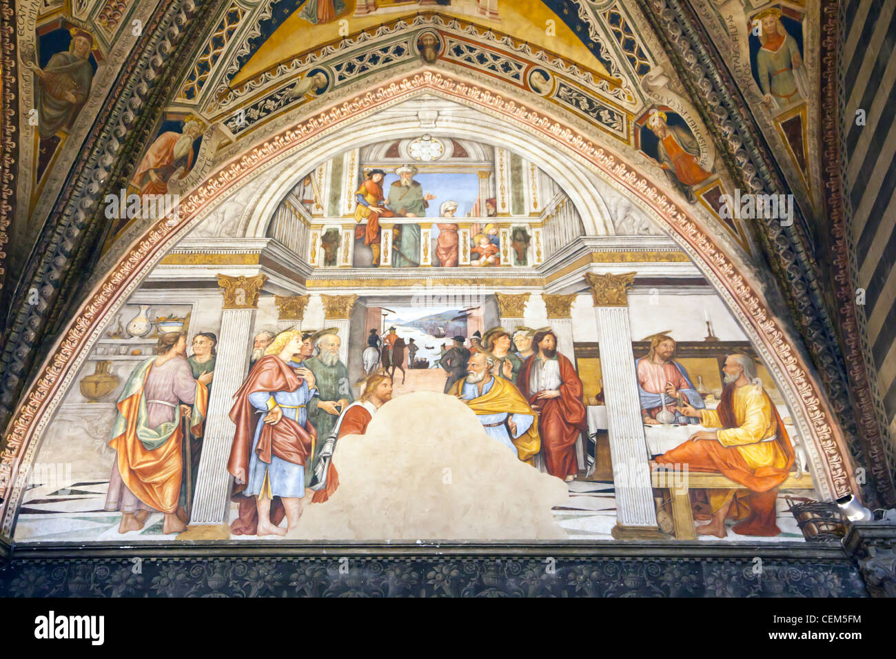 Italy, Siena, Siena Cathedral, Baptistery Apse, Fresco, Interior Stock ...