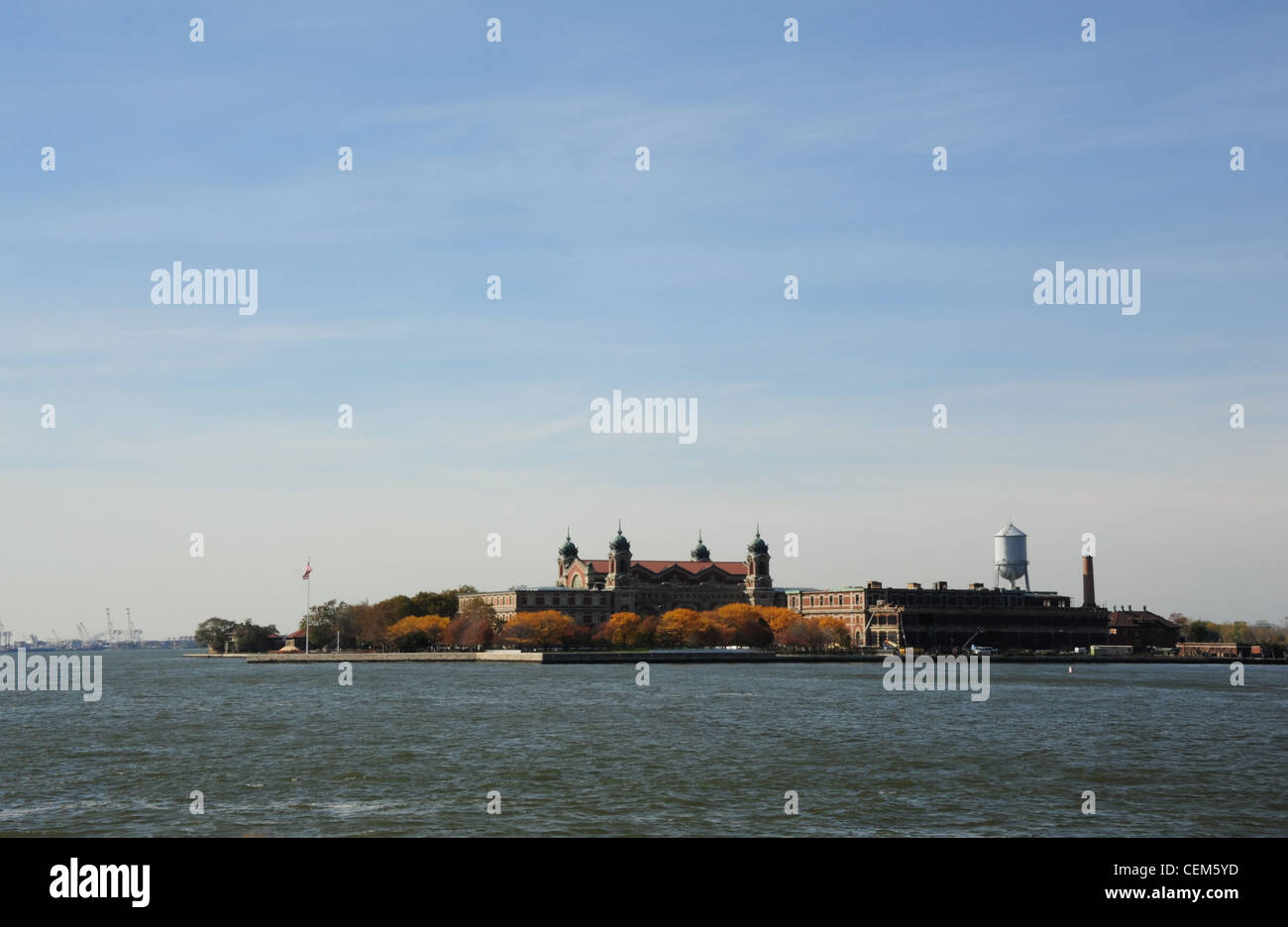 Blue sky view, from stern of Circle Line Cruise Boat, brown autumn ...