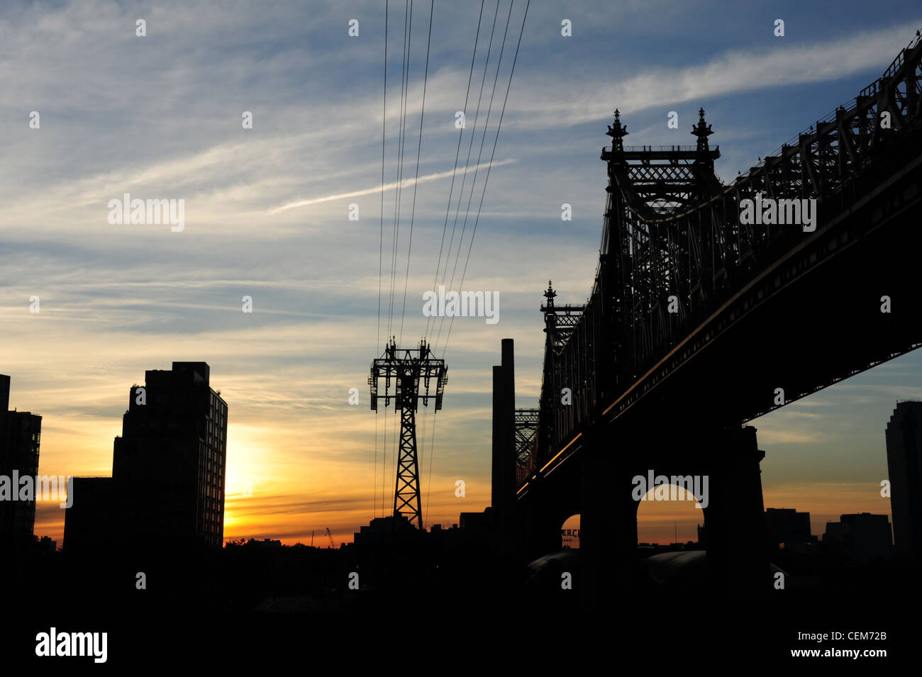 Buildings several silhouettes tall tower blocks rising roosevelt island ...