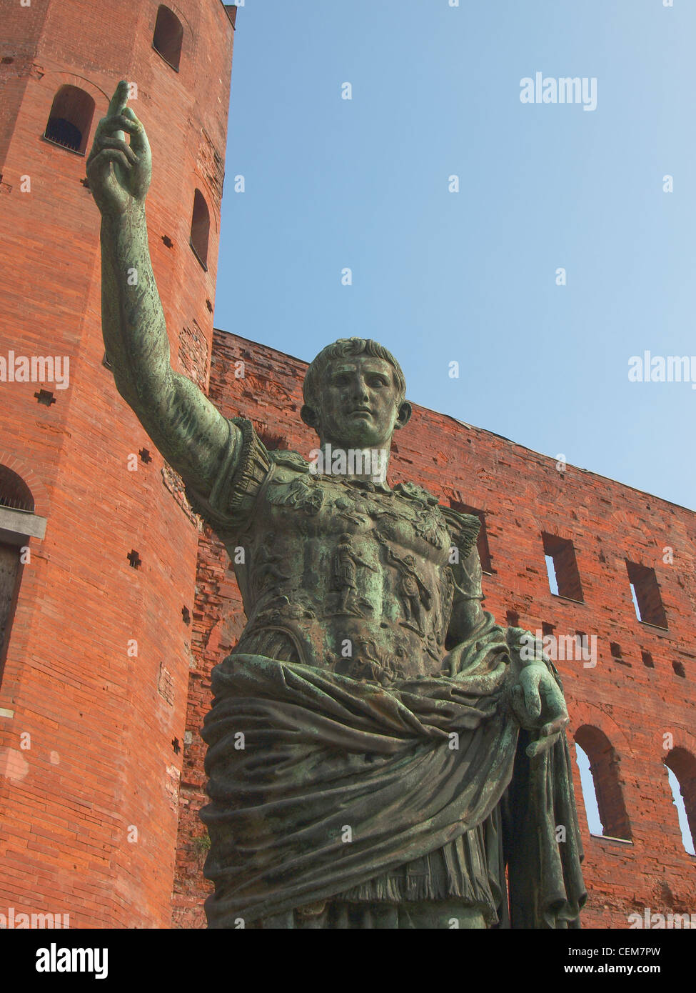 Caesar Augustus monument at Palatine towers in Turin, Italy Stock Photo ...
