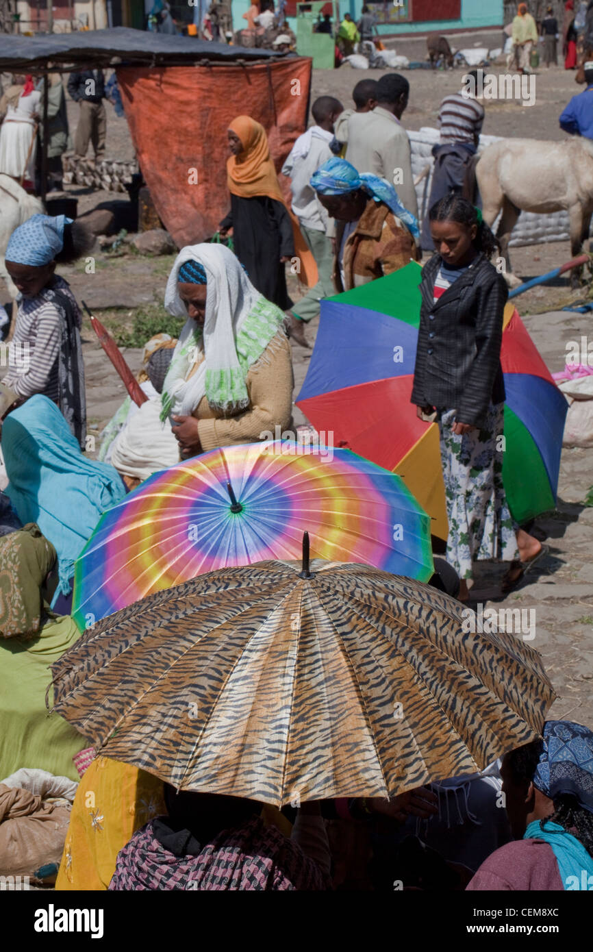 Adaba Market. Ethiopia.Stall holders umbrellas used to provide shade ...