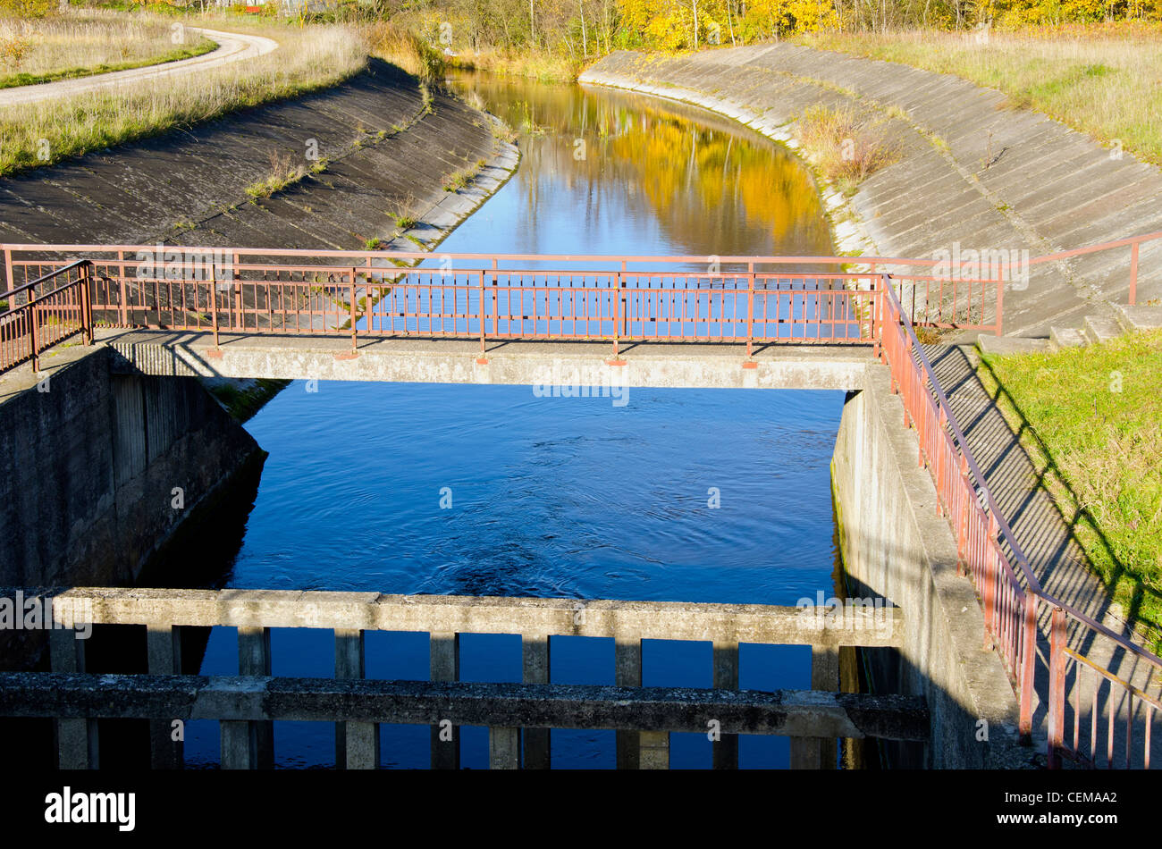 River dam and reflections on water background Stock Photo - Alamy