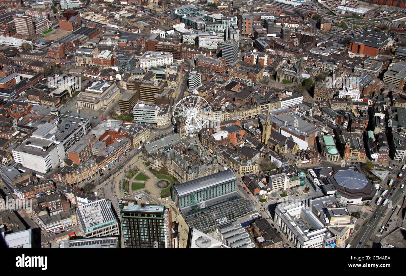 Aerial image of Sheffield City Centre taken in 2010 with a white ferris ...