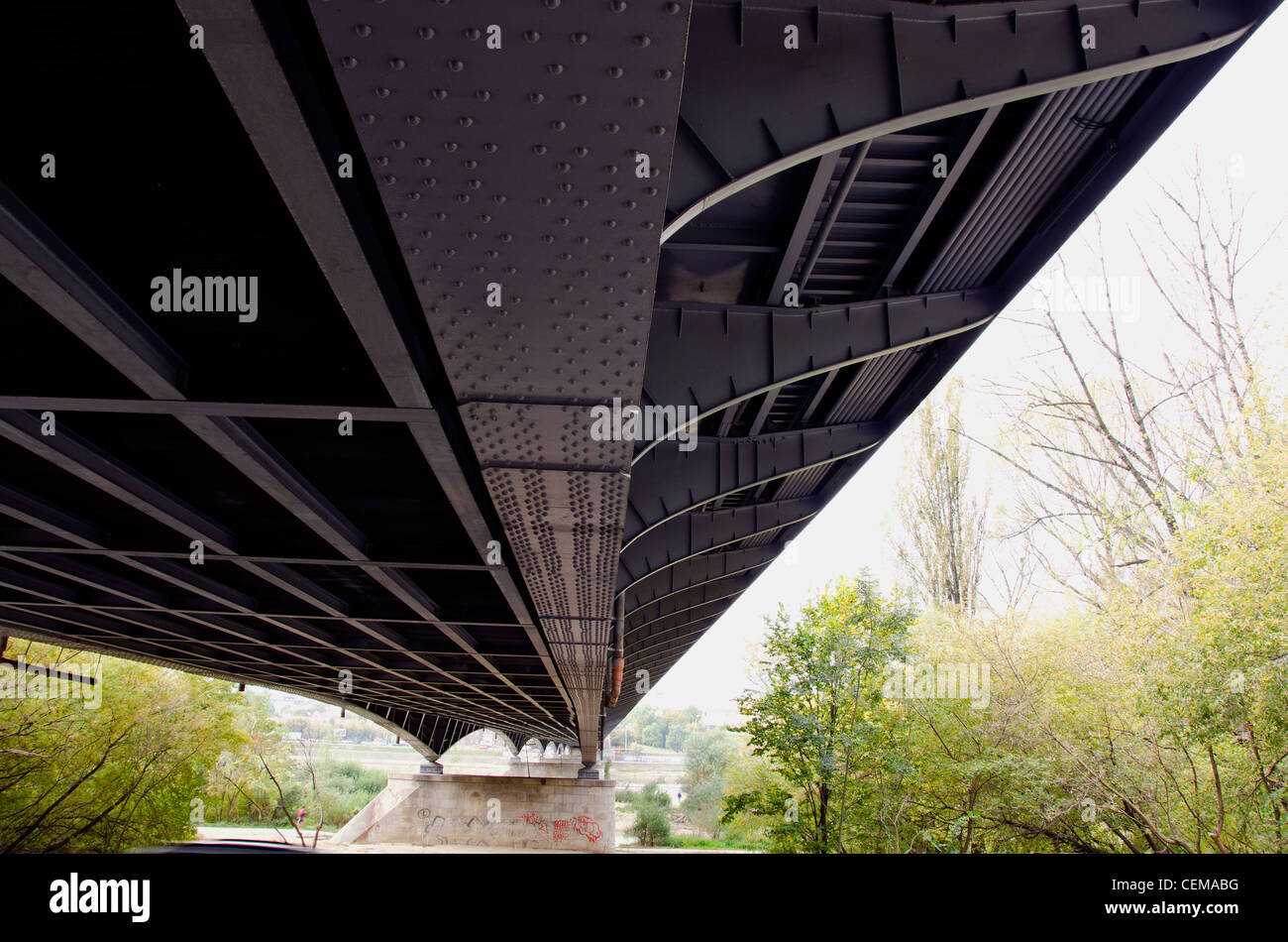 Metal construction of large bridge over river. Architectural design ...