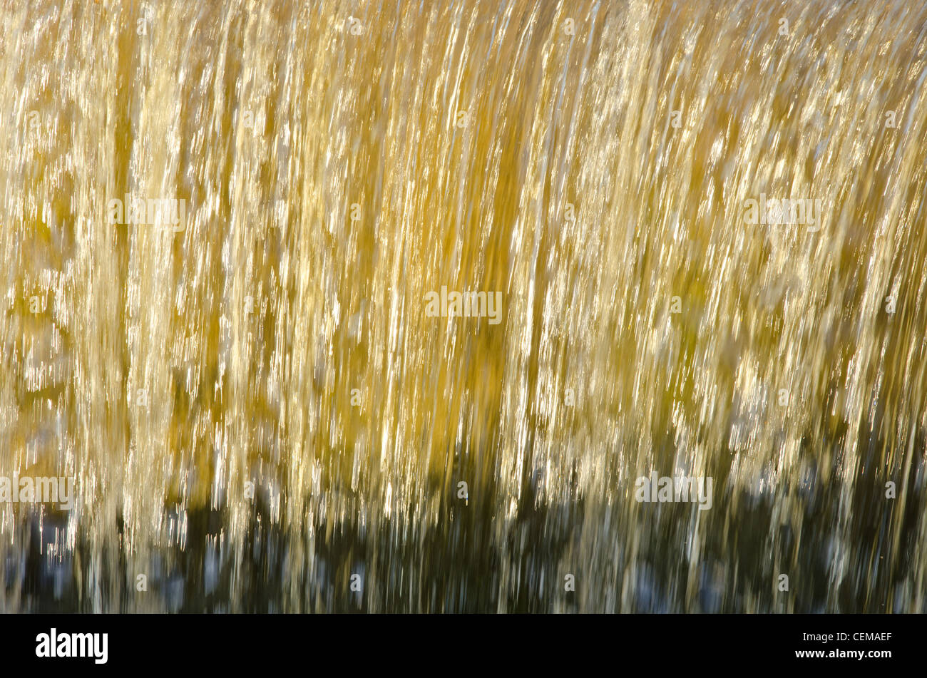 Flow down dam water closeup beautiful sunlit backdrop background Stock ...