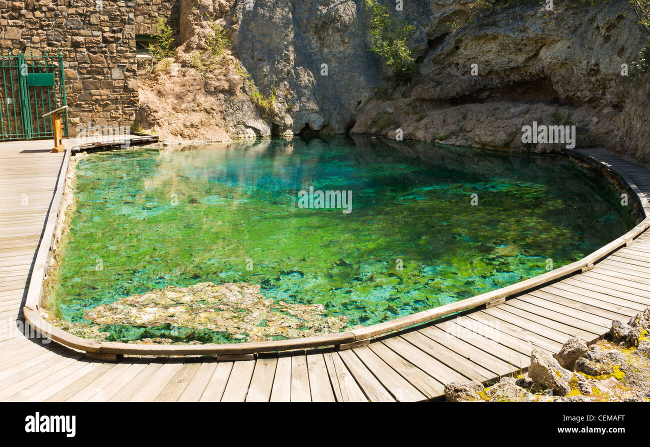 Emerald coloured Mineral spring basin at Cave and Basin National ...