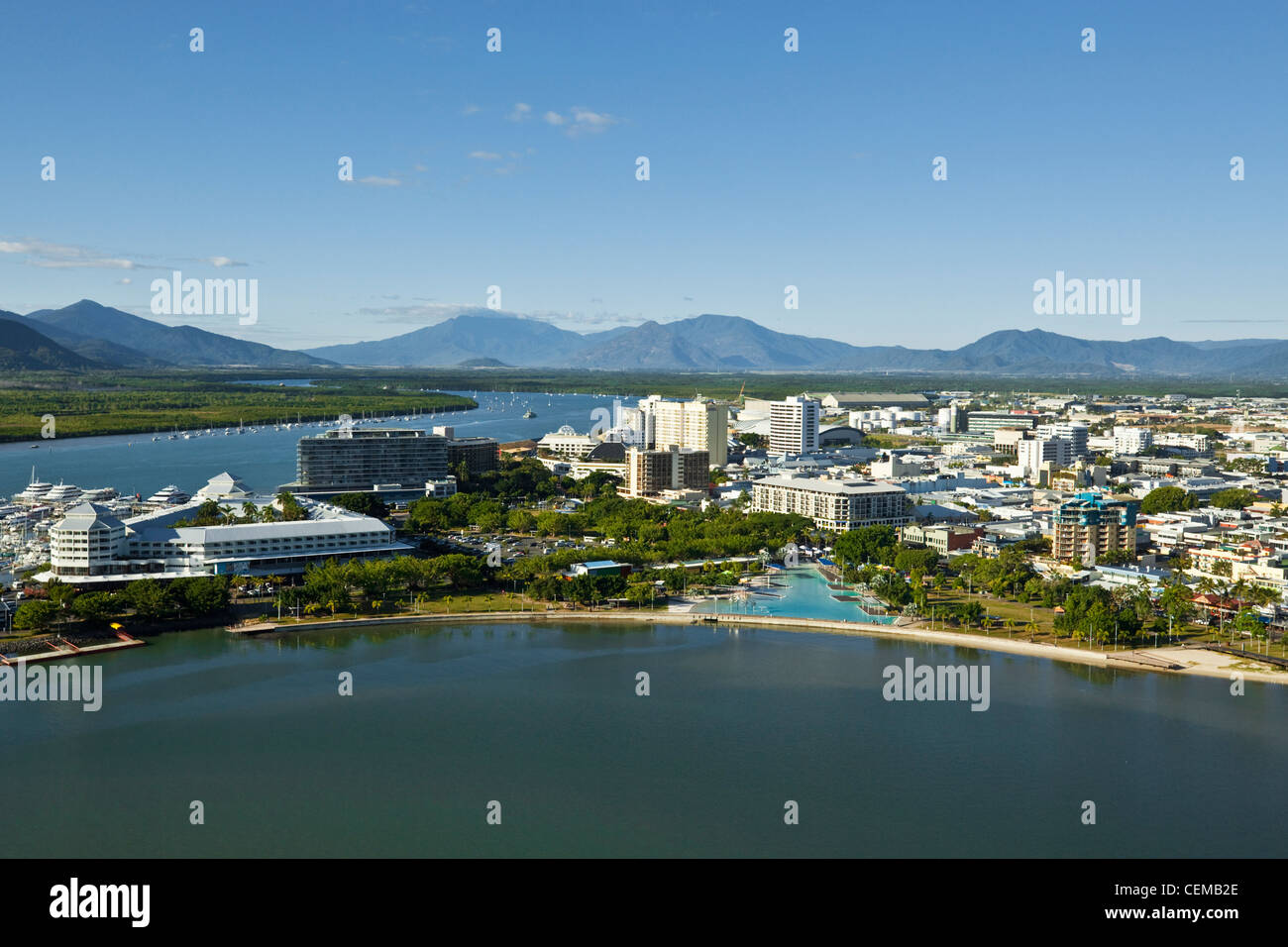 Aerial view of Esplanade lagoon and city centre. Cairns, Queensland ...