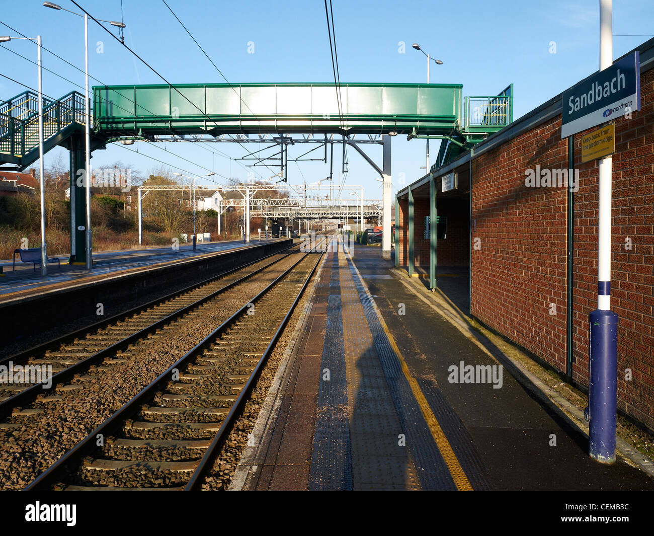 Railway station with replaced pedestrian bridge in Sandbach Cheshire UK ...