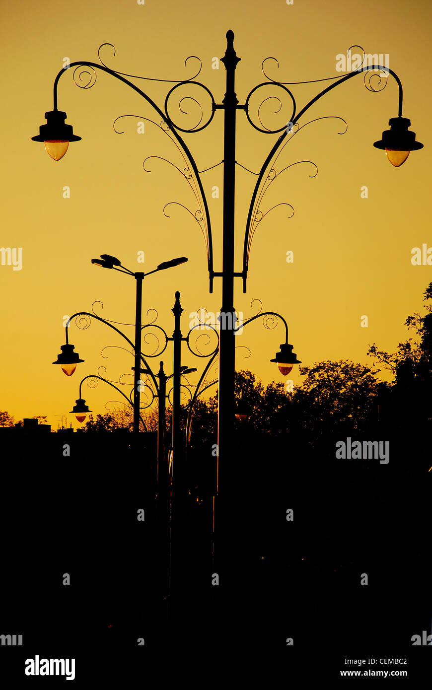 street lamps in sunset Stock Photo - Alamy