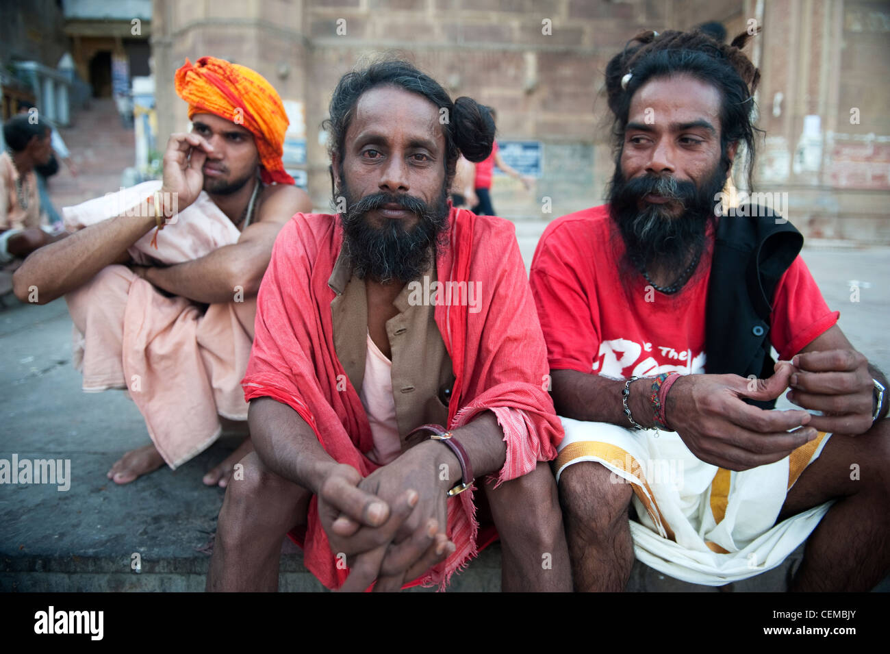 A group of Sadhus by the Ganges river Stock Photo - Alamy
