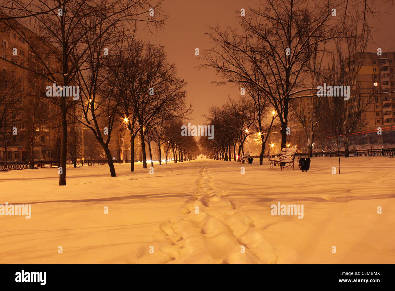 winter night in town Stock Photo - Alamy