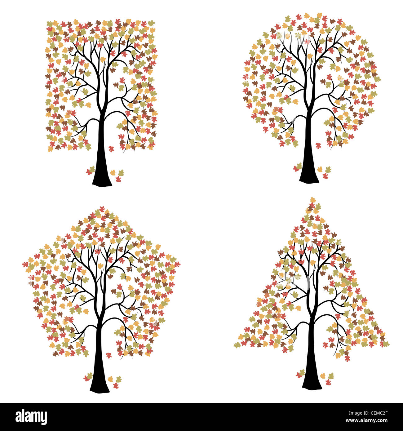 Trees of different geometric shapes. Vector set Stock Photo - Alamy