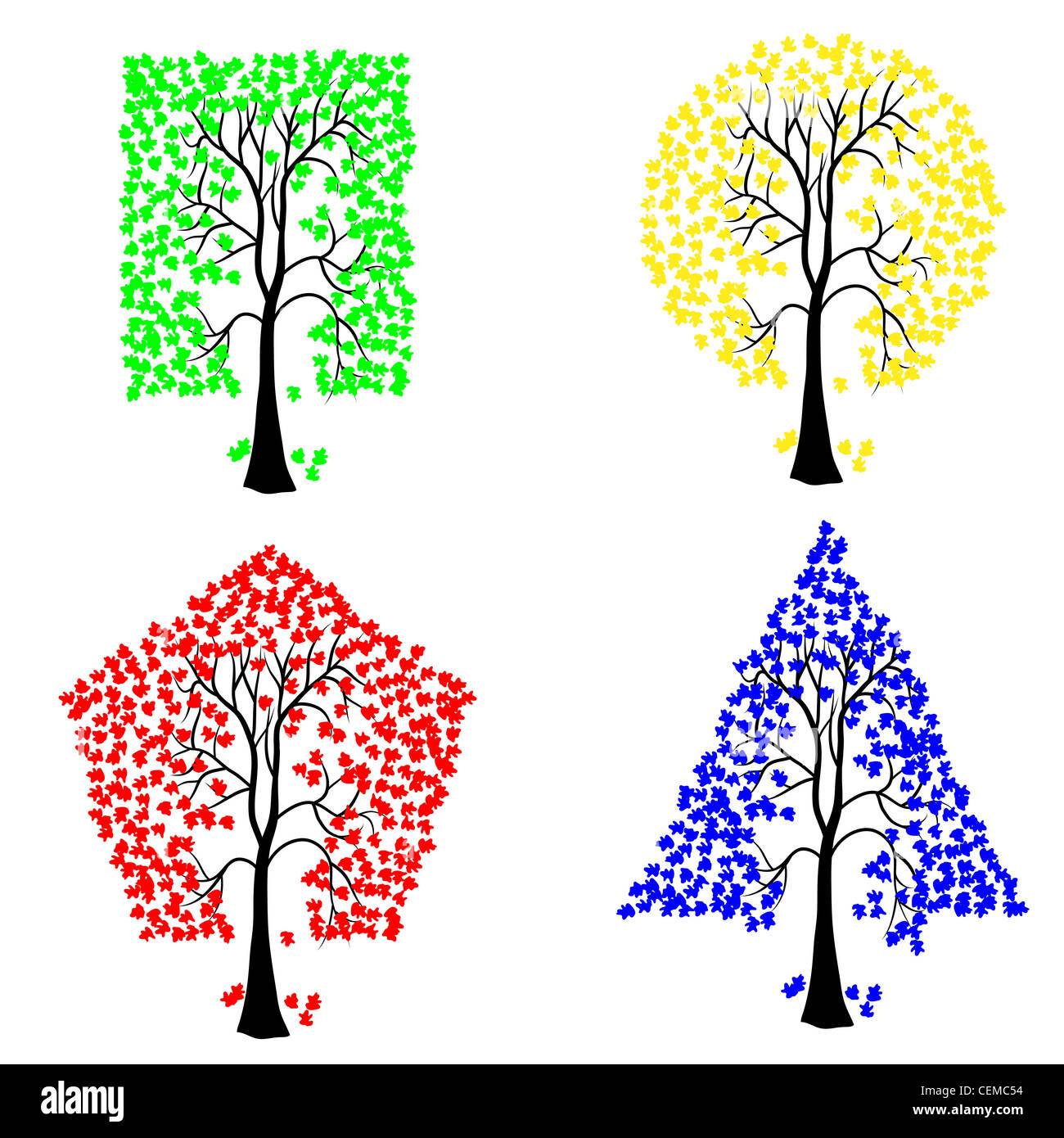 Trees of different geometric shapes. Vector set Stock Photo - Alamy
