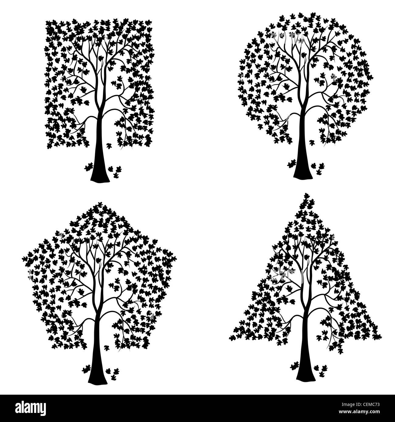 Trees of different geometric shapes. Vector set Stock Photo - Alamy
